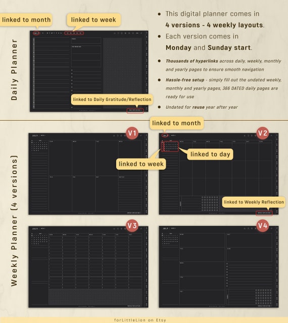 Blackout Planner Dark Mode Perfect For 2021 Planner Weekly And Monthly ...