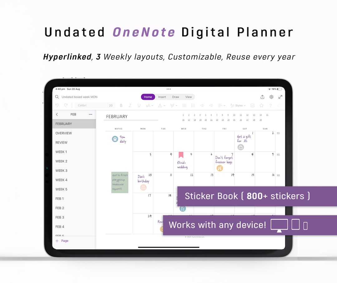 Digital Planner One Note UNDATED With HYPERLINKS, Onenote Planner ...