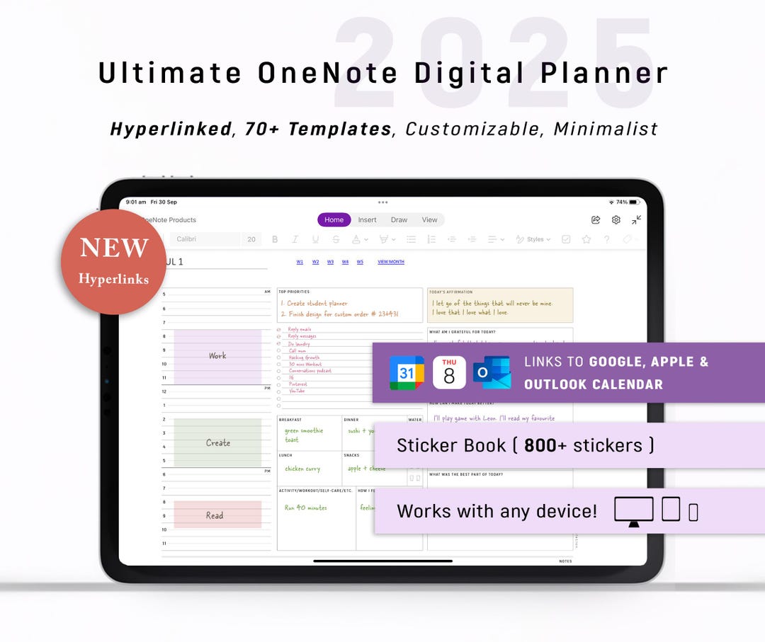 Planificador digital de OneNote 2025, plantilla de OneNote con ...