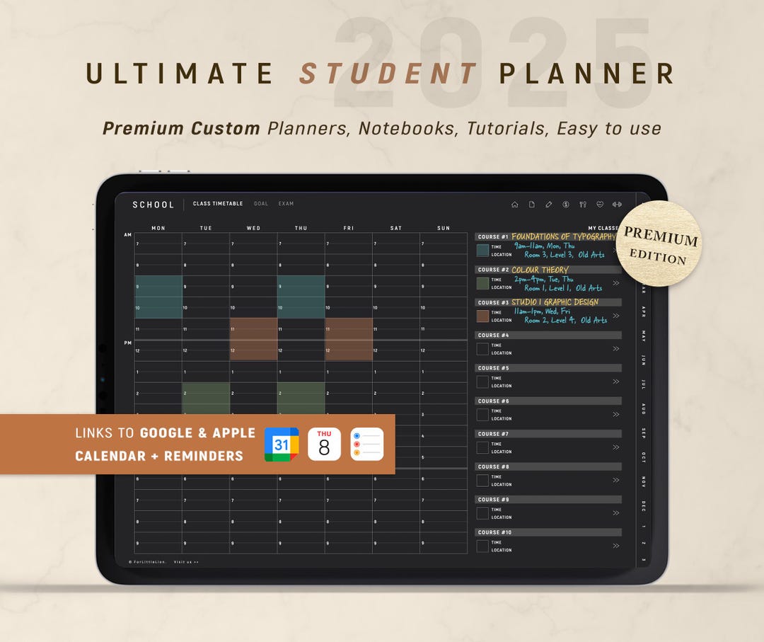 Student Digital Planner 2025 - DARK Mode, Goodnotes Academic Planner ...