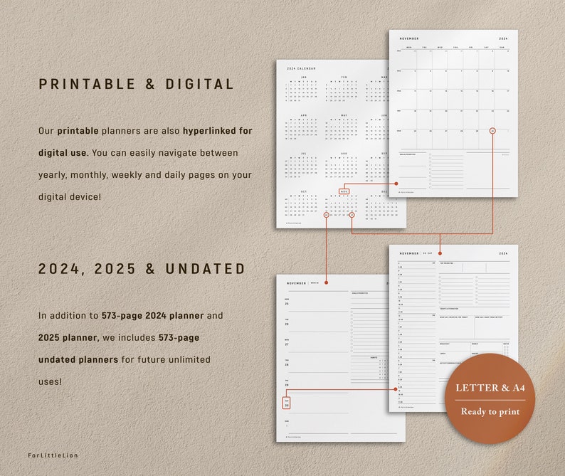 Undated Printable Planner Bundle, Daily Weekly Monthly Yearly Planners ...