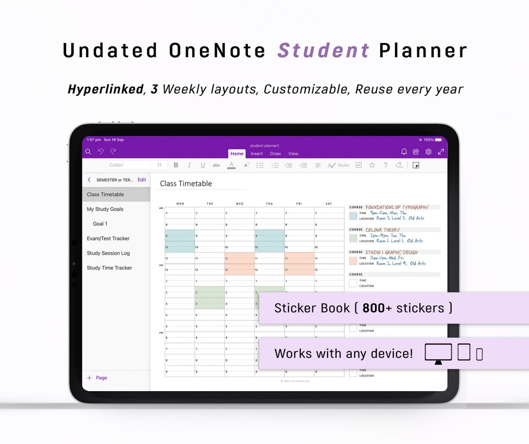 Onenote UNDATED STUDENT Planner, Hyperlinked One Note Planner Android ...