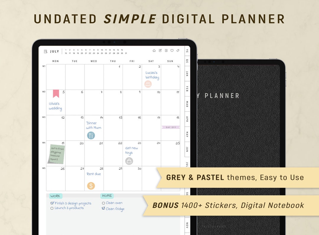 Undated Digital Planner for Goodnotes Notability, SIMPLE iPad Planner ...
