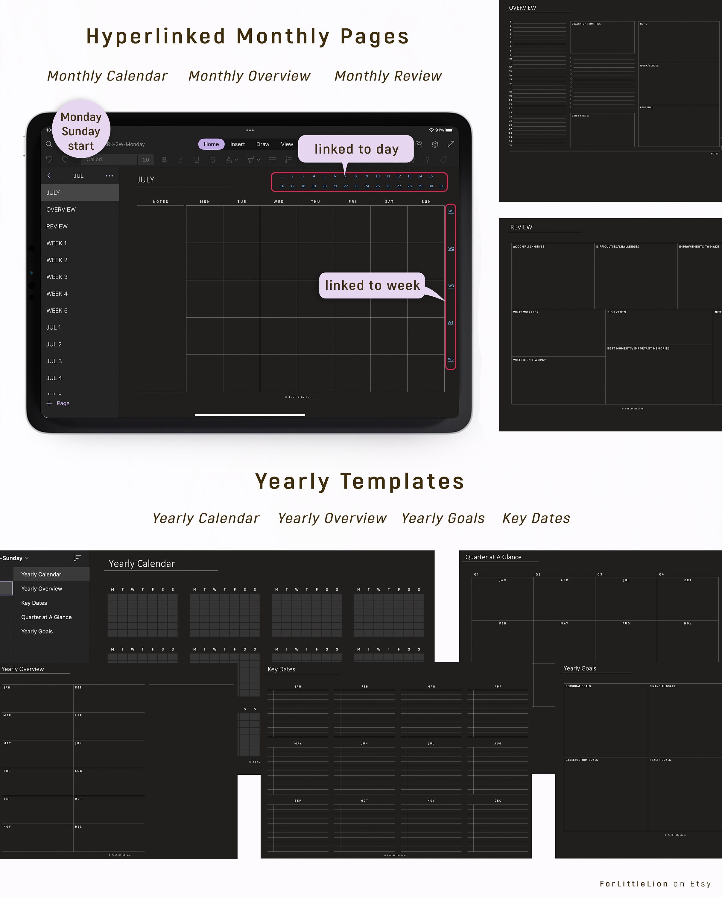 Digital Planner Onenote UNDATED Dark Mode, One Note Planner Android ...