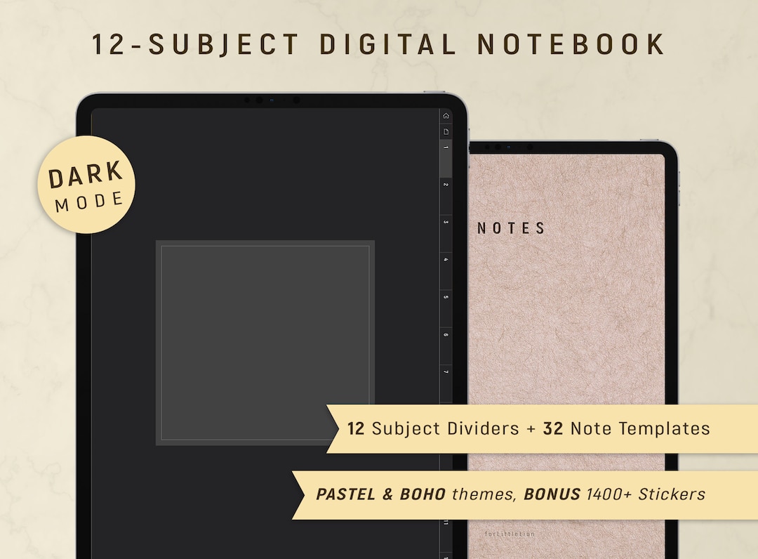 Digital Notebook 12-tab/subject/section DARK MODE for Goodnotes ...