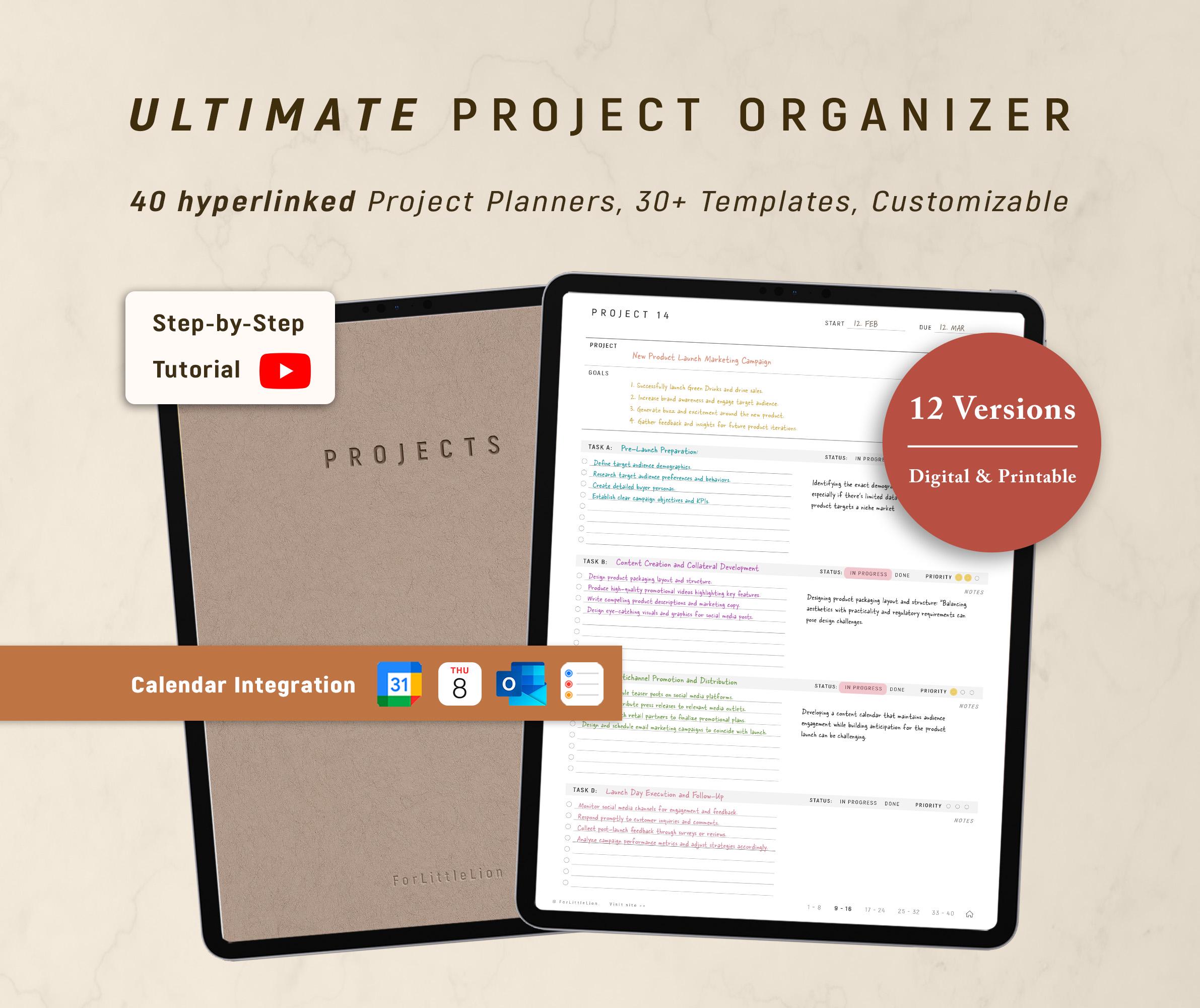 Digital Project Planner, Project Notebook With Hyperlink Dividers ...