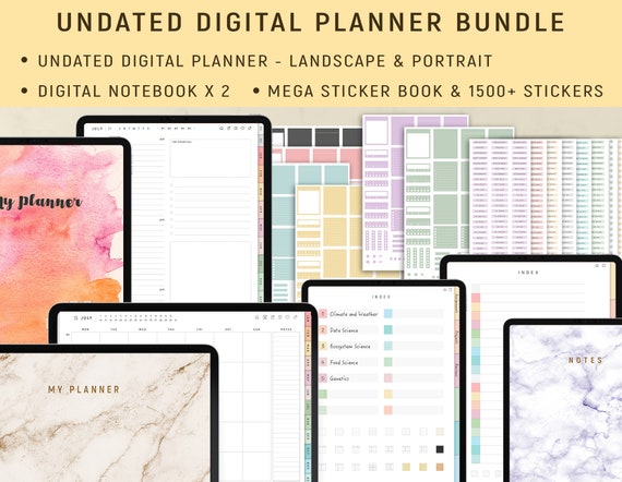 Undated Digital Planner Bundle Landscape & Portrait iPad | Etsy