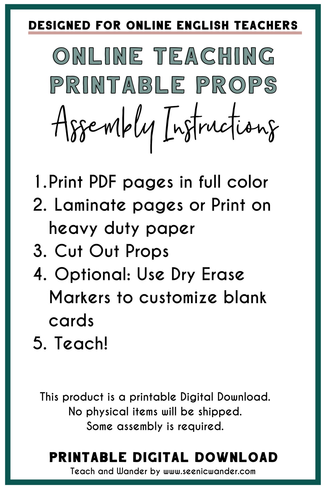 Math Basics Printable Props for Online English Teachers Teaching Math ...