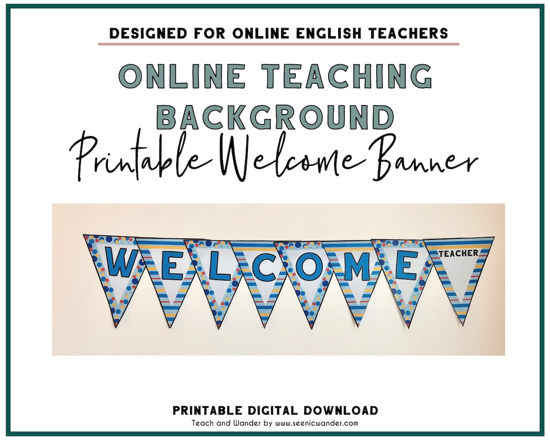 BLUE Classroom Welcome Banner | Online Classroom Background Printable ...
