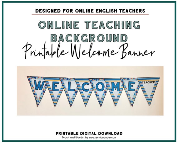 BLUE Classroom Welcome Banner Online Classroom Background | Etsy