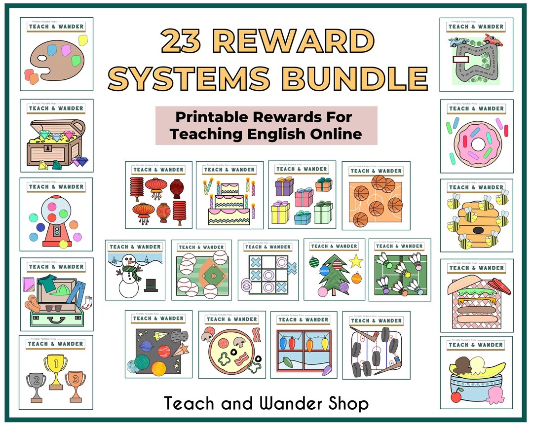 BUNDLE! 23 Printable Reward Systems for Teaching English Online ...