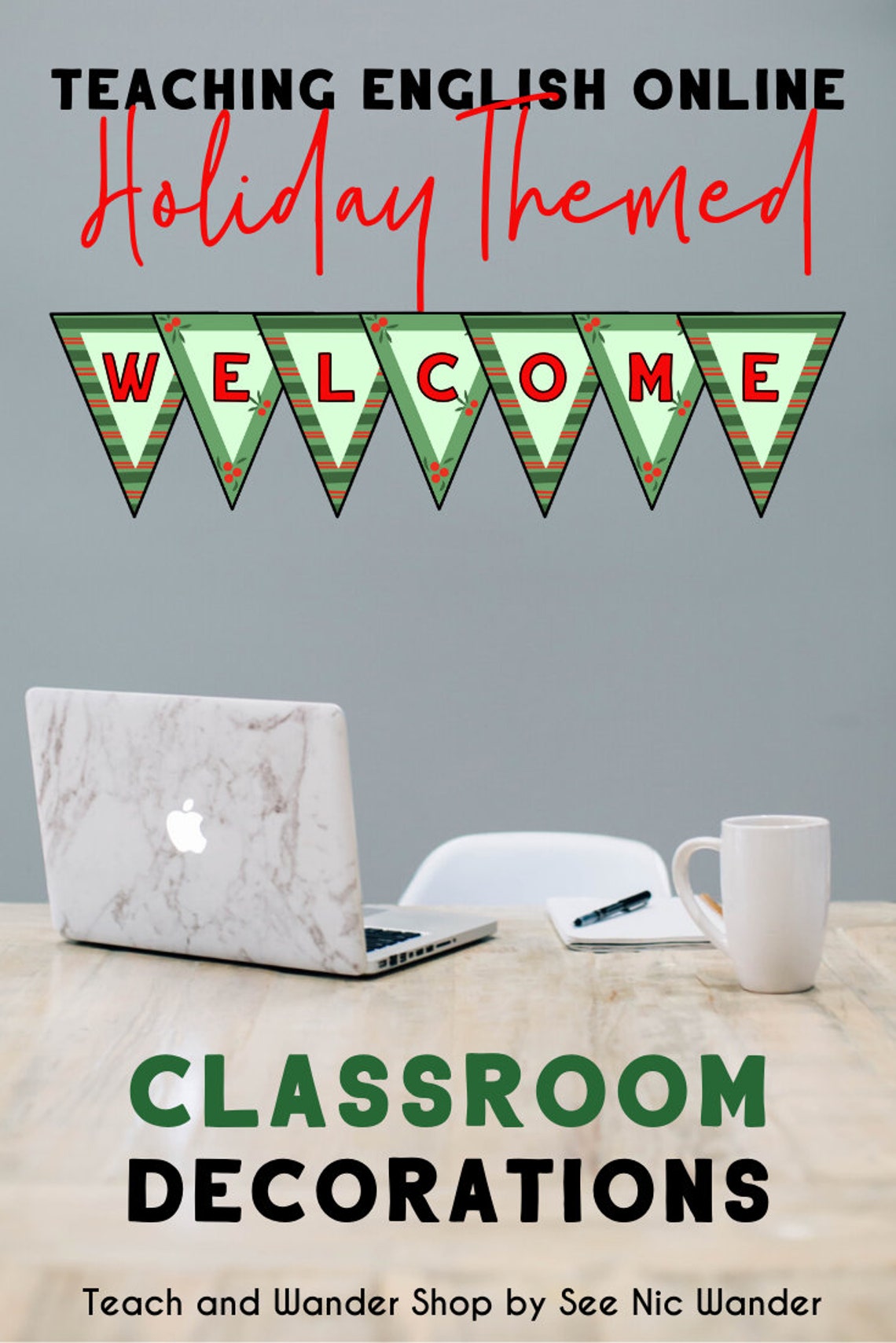 GREEN Holiday Classroom Welcome Banner | Online Classroom Background ...