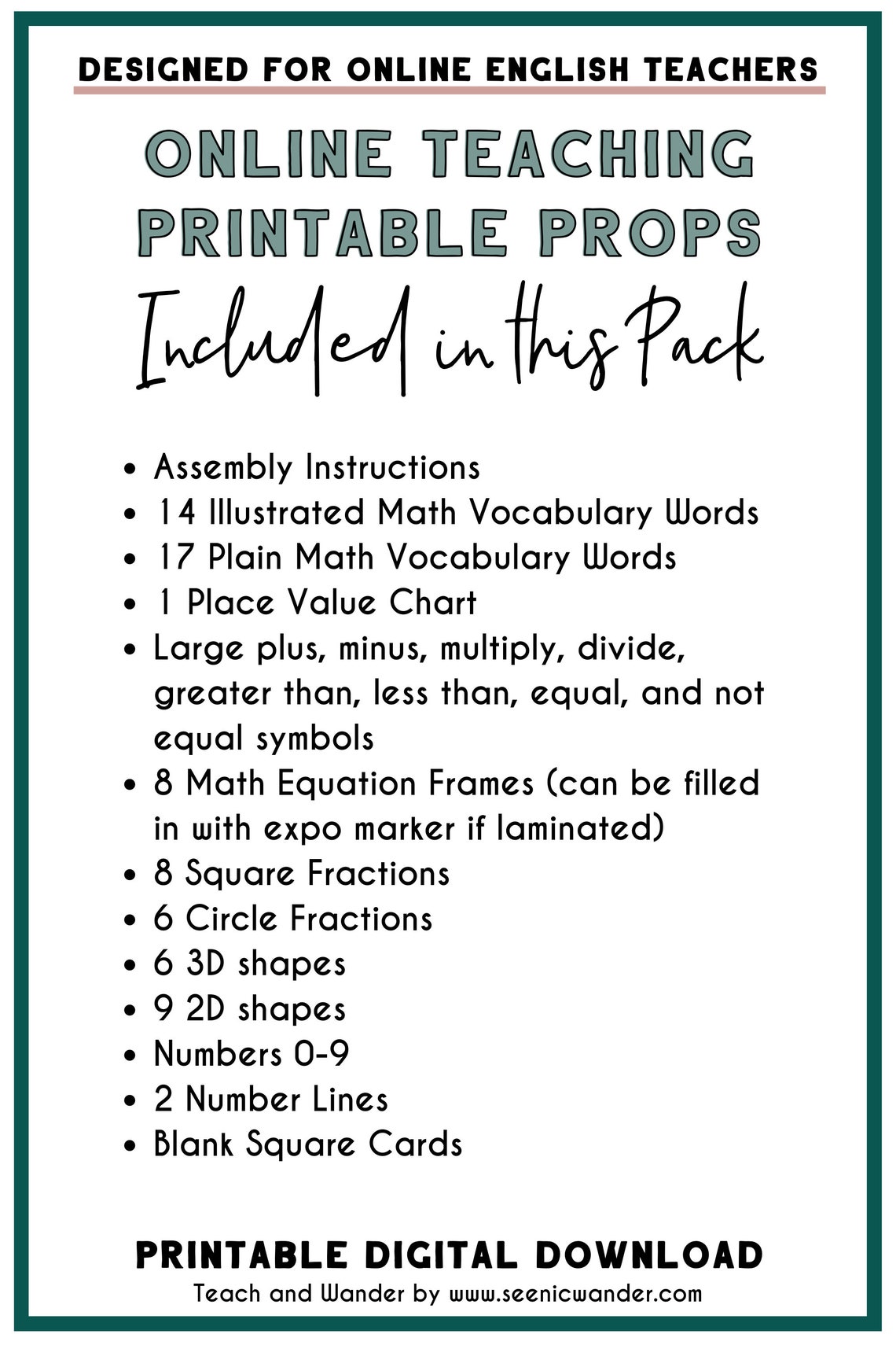 Math Basics Printable Props for Online English Teachers | Teaching Math ...