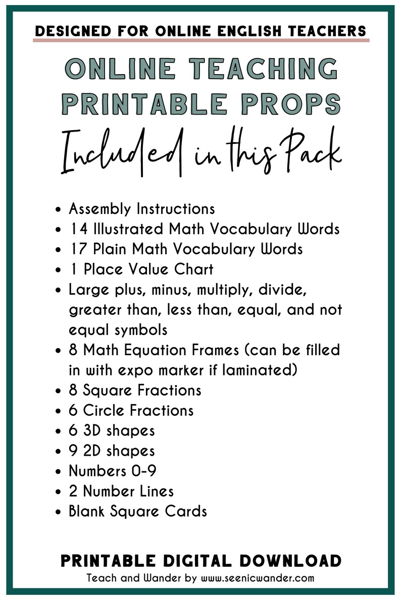 Math Basics Printable Props for Online English Teachers | Teaching Math ...