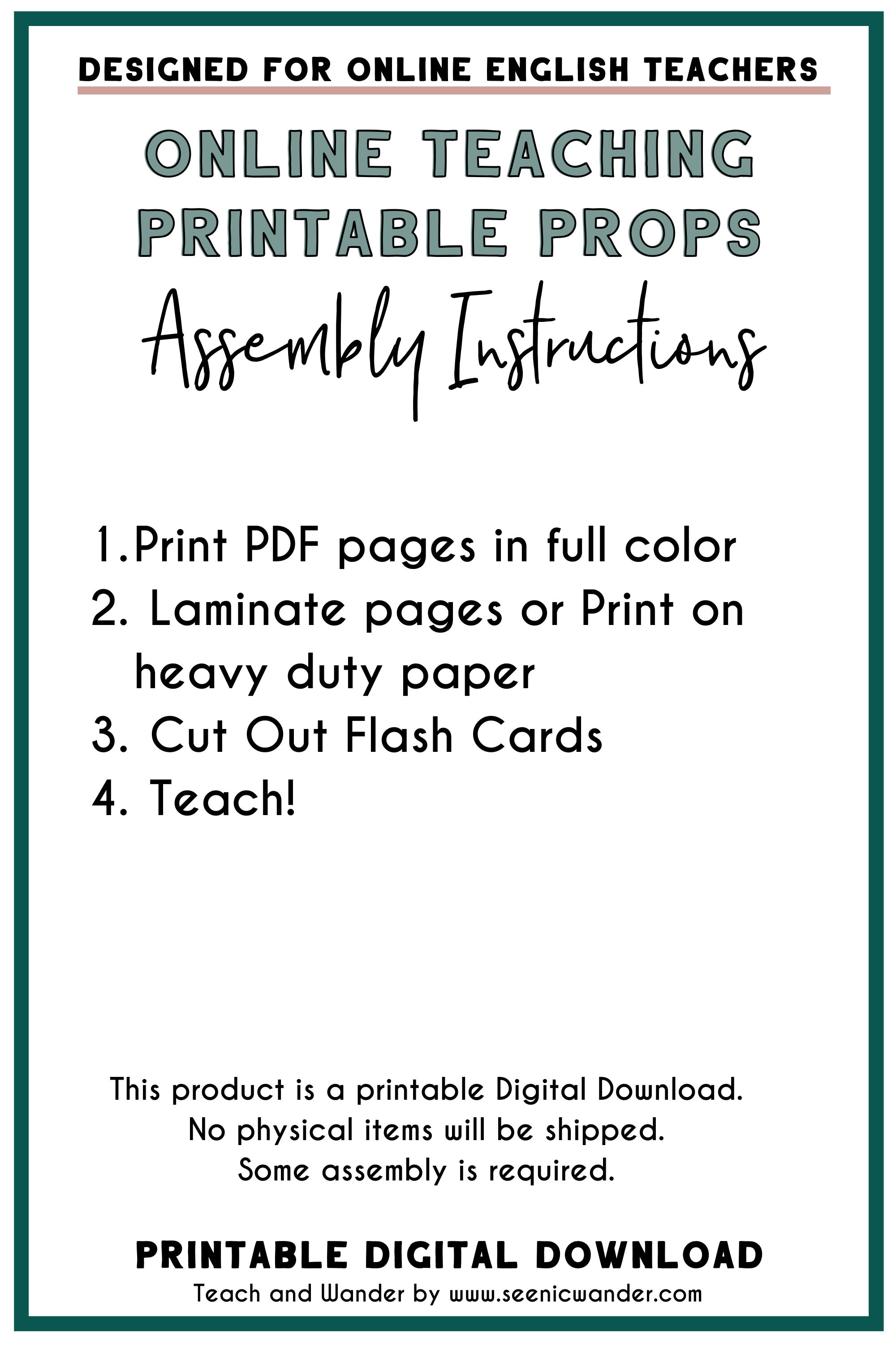 ESL Flash Cards for Teaching Online | Printable Digital Download ...