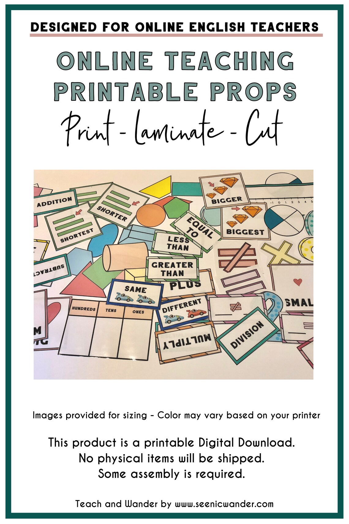 Math Basics Printable Props for Online English Teachers | Teaching Math ...
