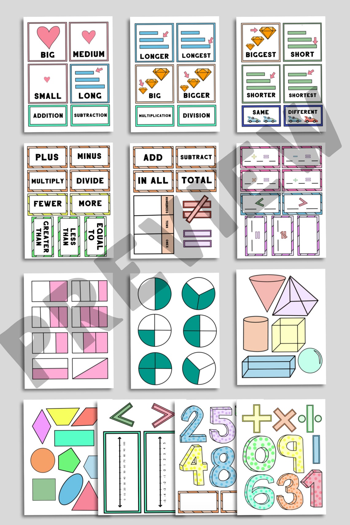 Math Basics Printable Props for Online English Teachers | Teaching Math ...