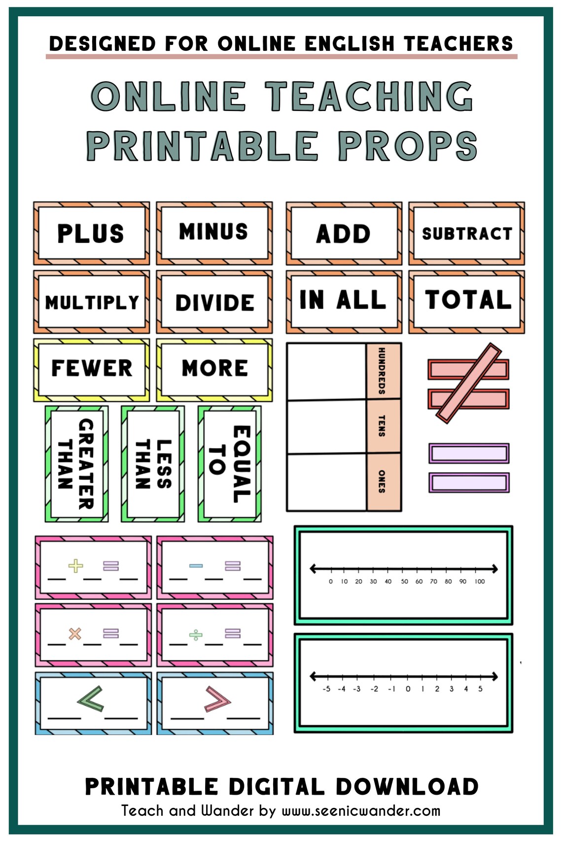 Math Basics Printable Props for Online English Teachers Teaching Math ...