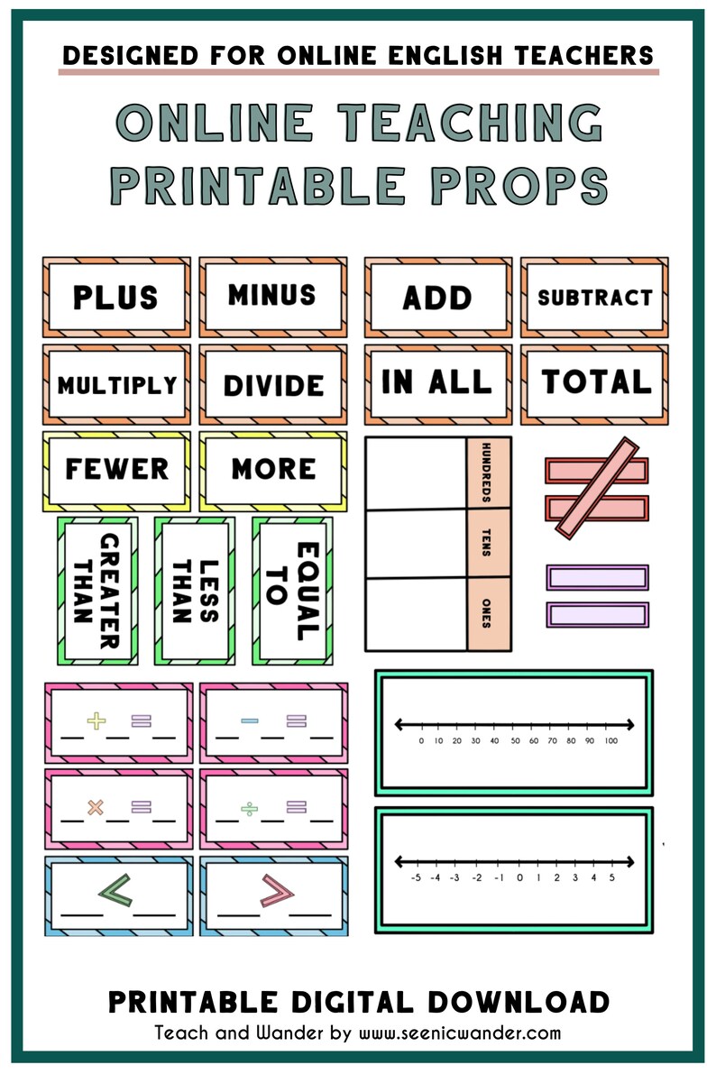 Math Basics Printable Props for Online English Teachers | Teaching Math ...