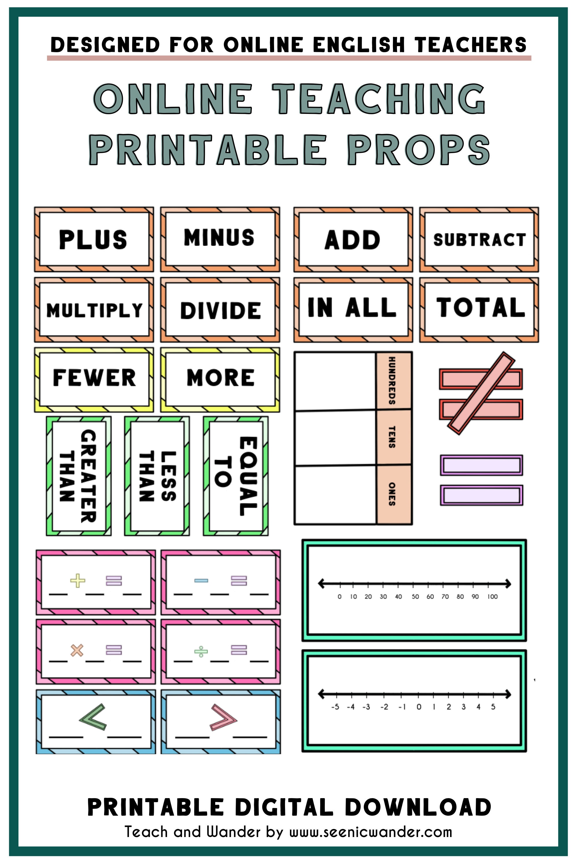 Math Basics Printable Props for Online English Teachers | Teaching Math ...