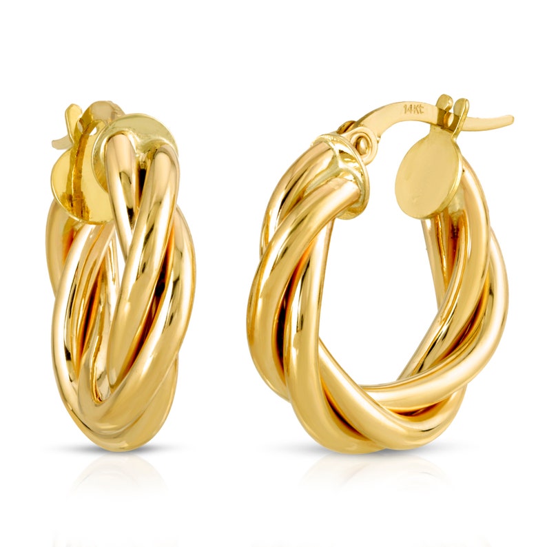 14k Gold Twisted Hoop Earrings Braided Chunky Hoop Earrings Etsy