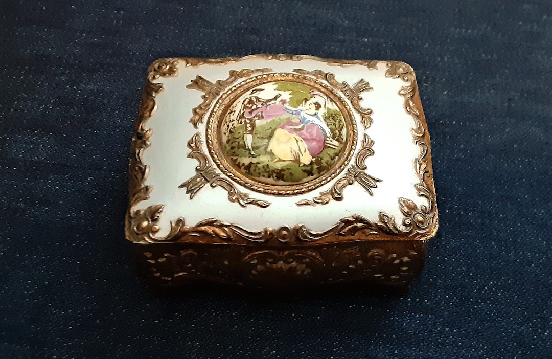 Vintage Ornate Metal Enamel Trinket Box - Etsy