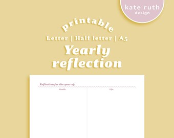 Yearly Reflection Printable Worksheet Yearly Goal Worksheet Digital ...