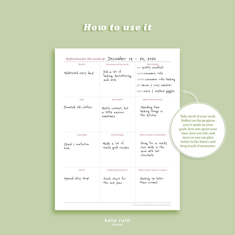 Weekly Reflection Printable - Etsy