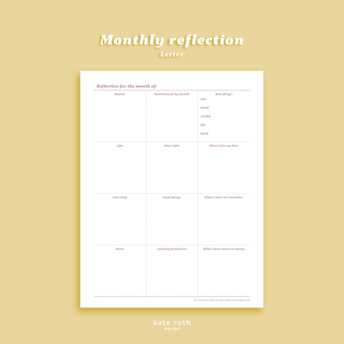Monthly Reflection Printable - Etsy