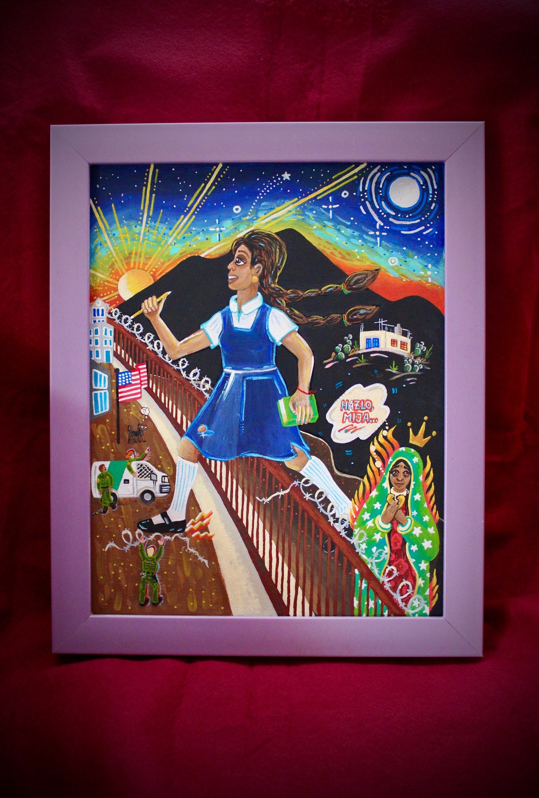 Original Border Art, Acrylic Framed Painting, Social Justice Migrant ...