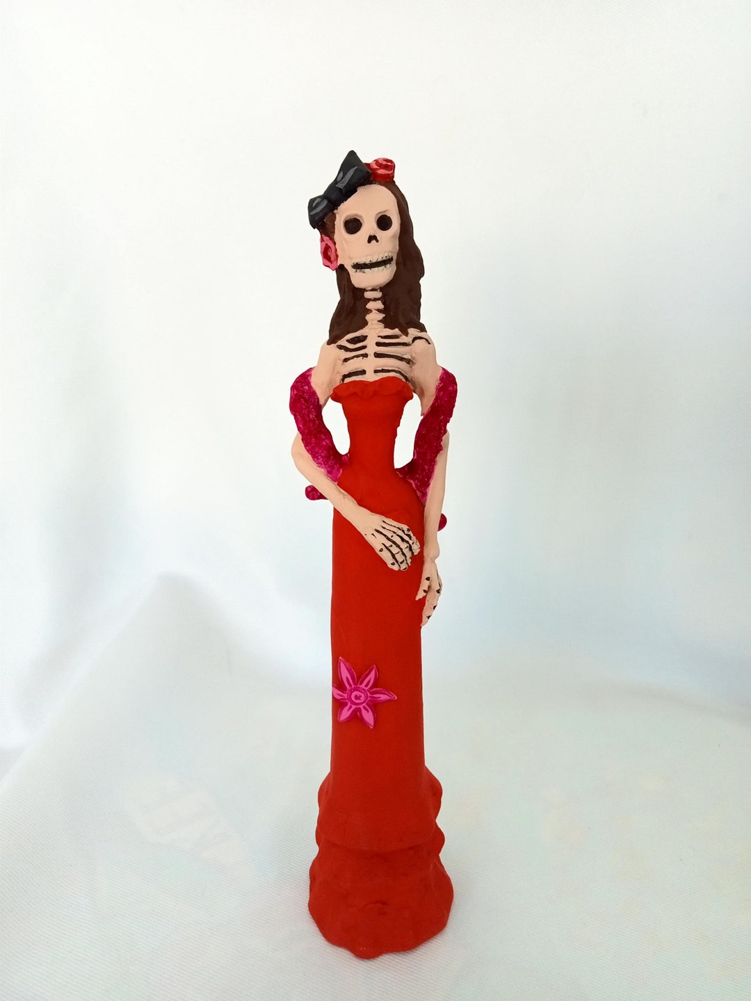 Santa Muerte Red Elegant Tall Catrina Figure, Red Holy Death Resin ...