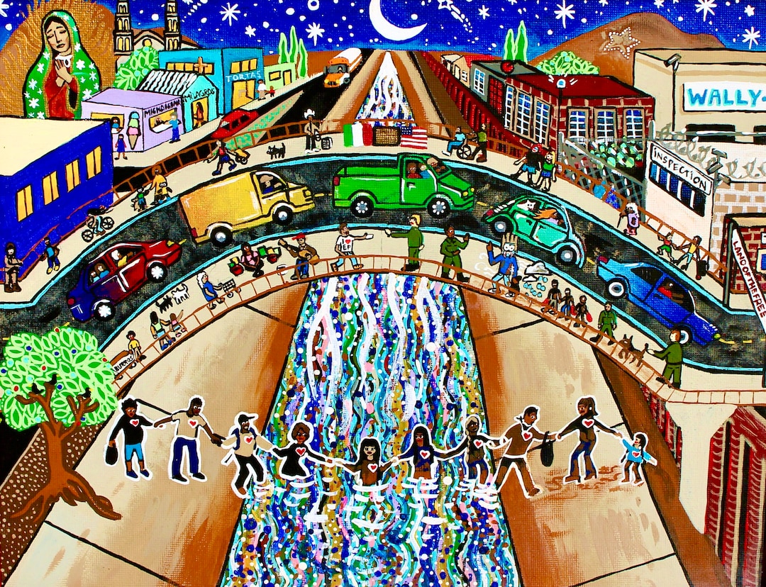 Border Migrant Art Print - US Mexico Wall Social Justice Painting ...