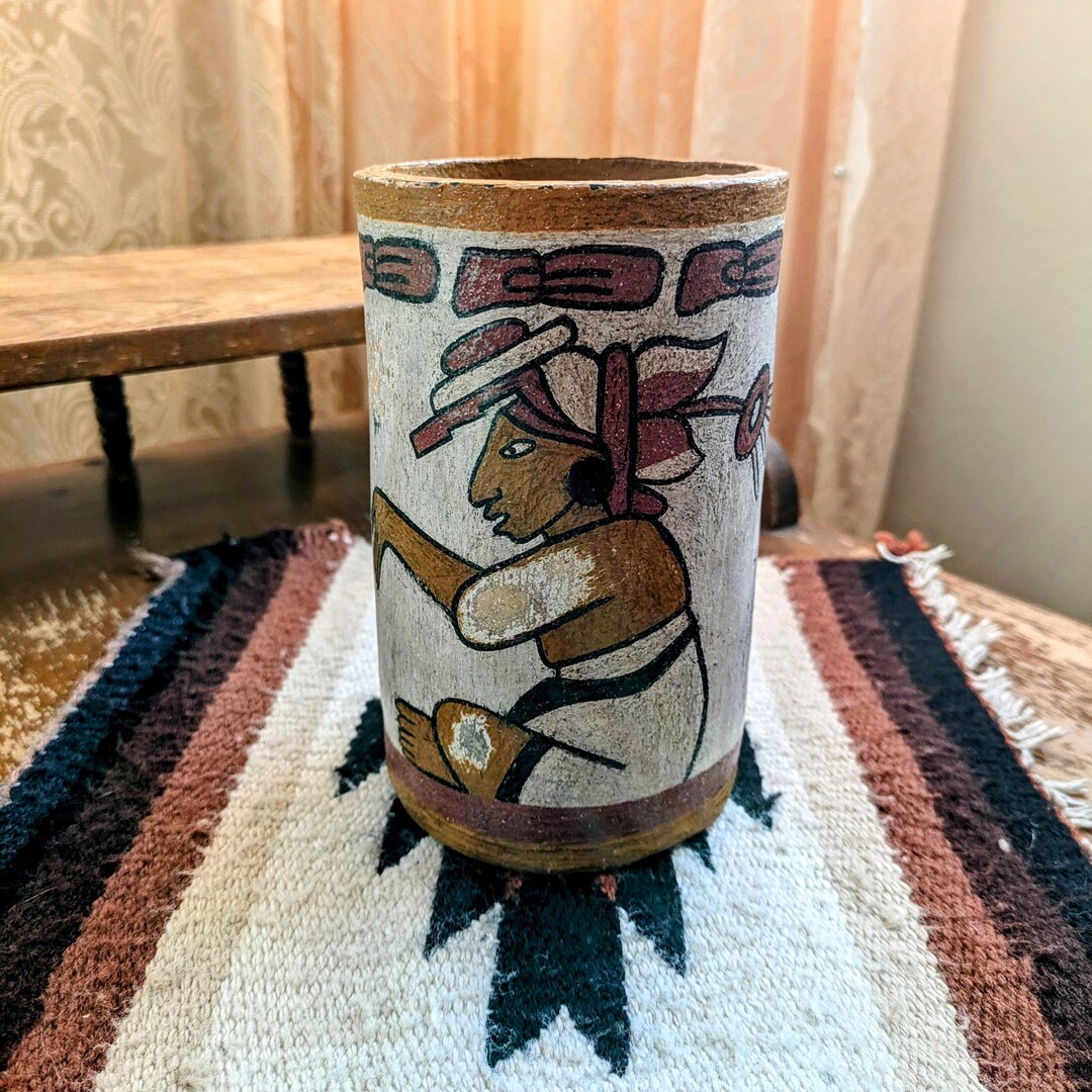 Mayan Ceramic Chocolate Cup, Mexican Pottery Ritual Ceremonial Pulque ...