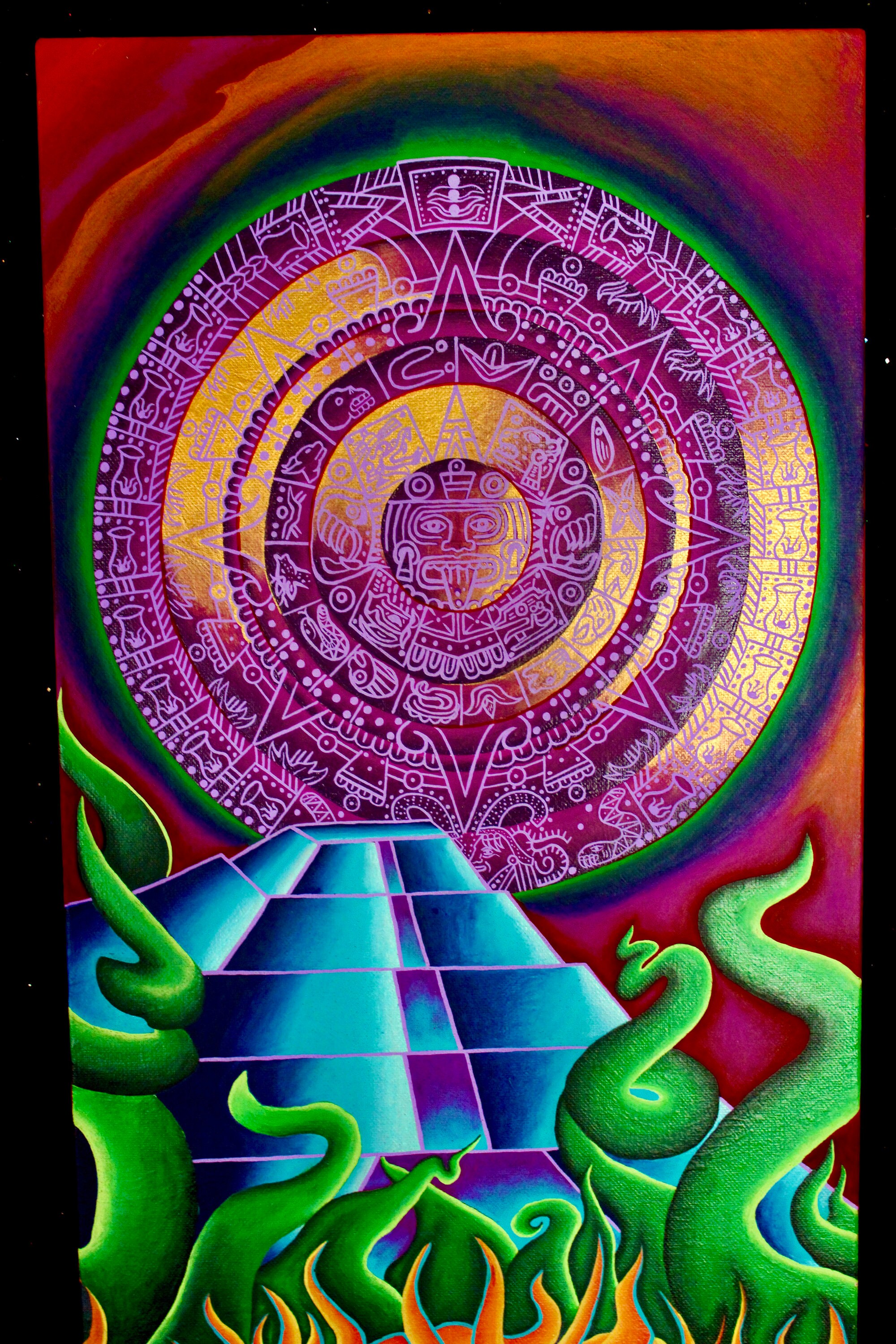 Aztec Calendar Pyramid Huehueteotl Mexica Art, Framed Ready to Hang ...
