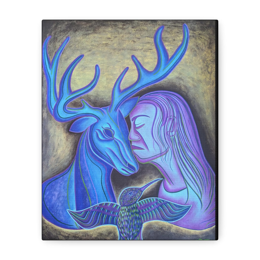 Blue Deer Painting, Kauyumari Venado Azul Acrylic Art Print on Cotton ...