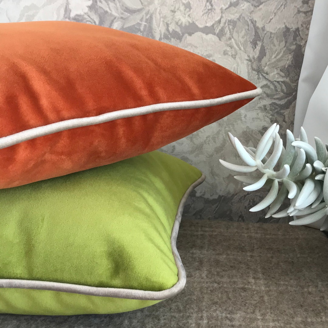 Dark Orange Velvet Pillow Cover With More Color Piping , Lumbar Velvet ...