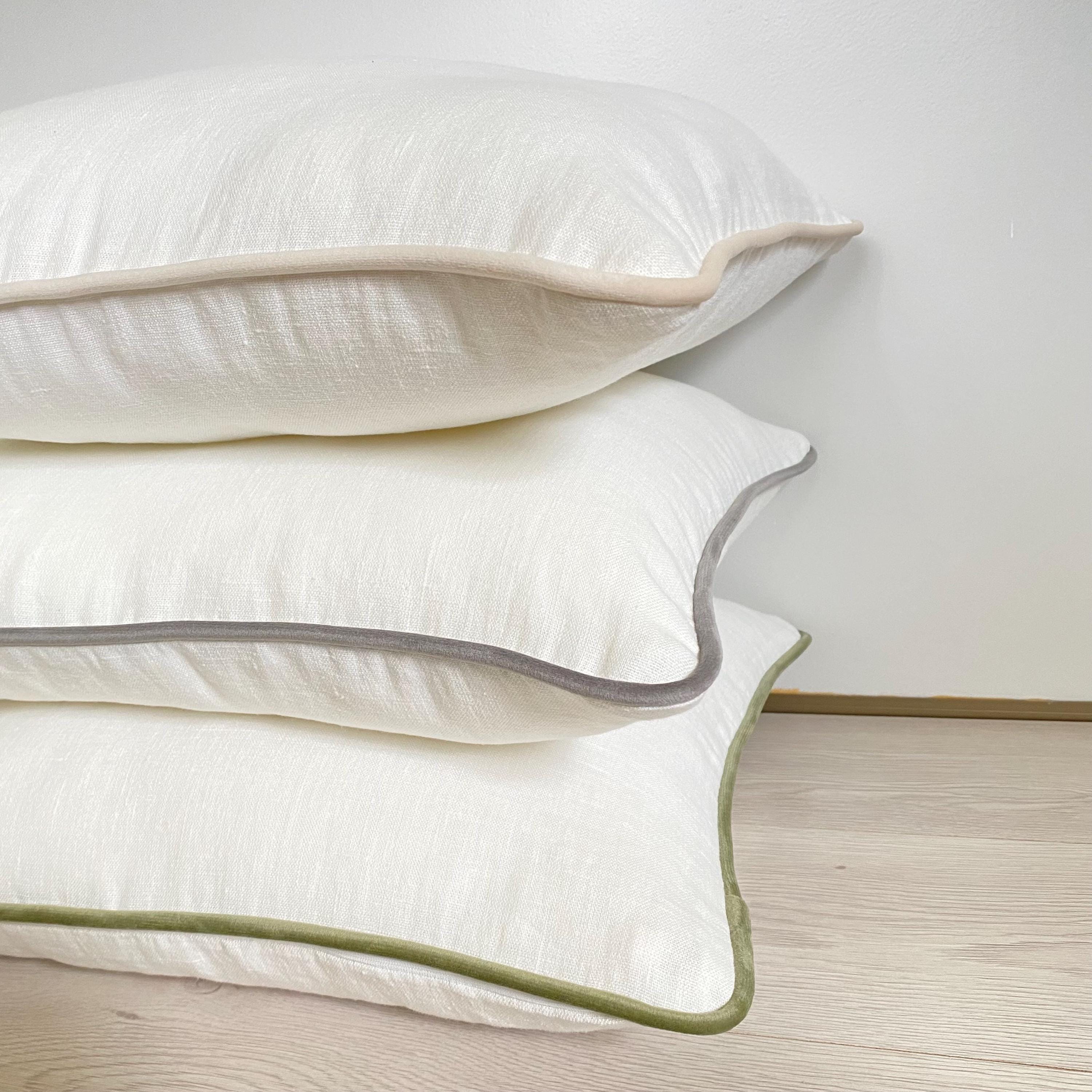 Heavyweight off White Linen Pillow Cover: Color Piping, Natural Linen ...