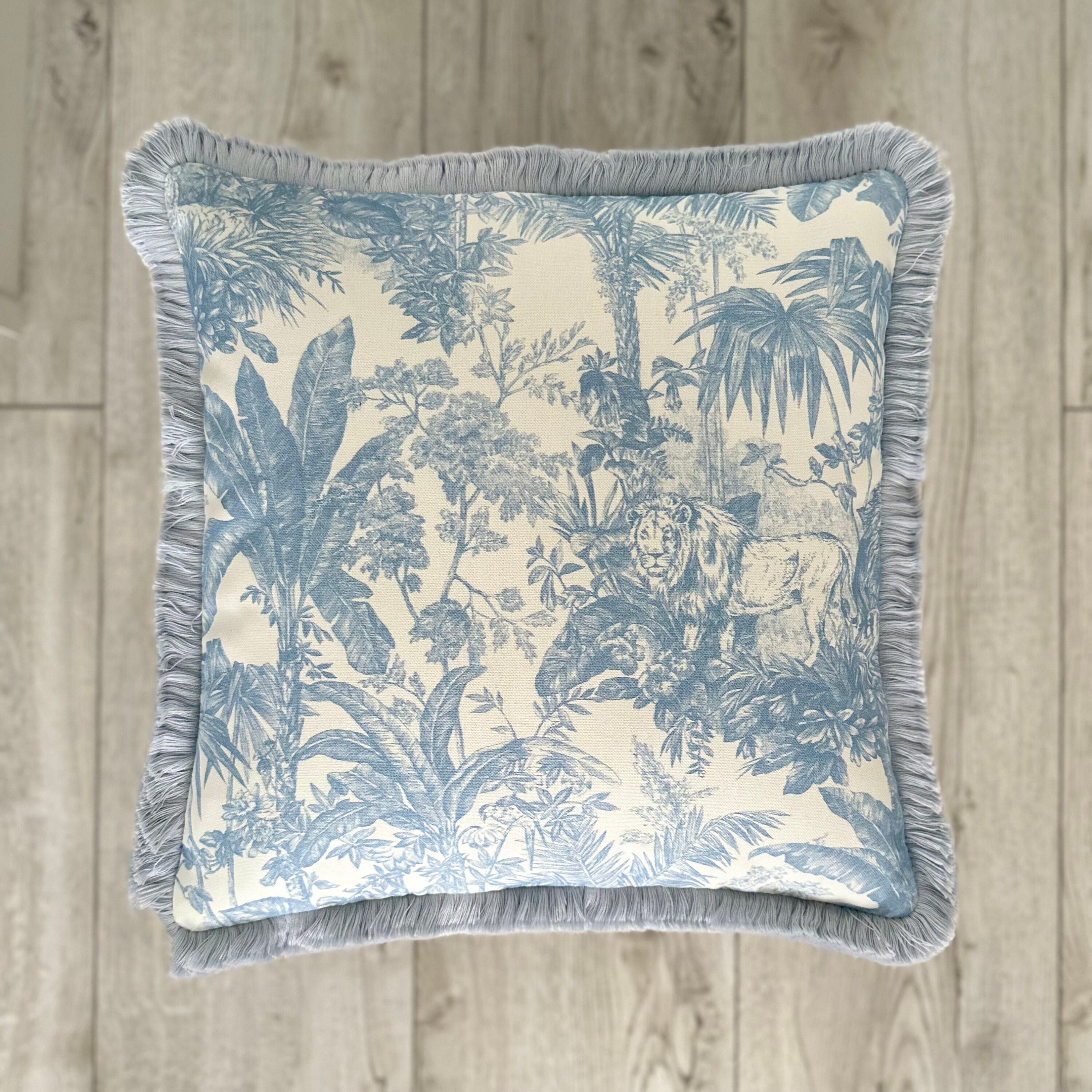 Light Blue Safari Print Pillow Cover: Boho Fringe Cushion - Etsy