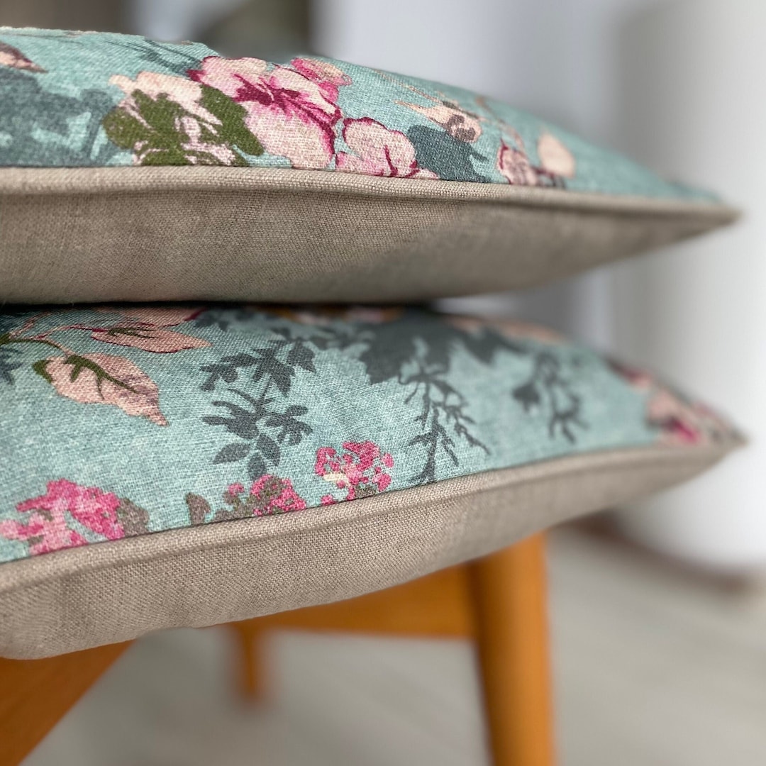 Floral Linen Pillow Cover, Vintage Floral Pattern Velvet Pillow Cover ...