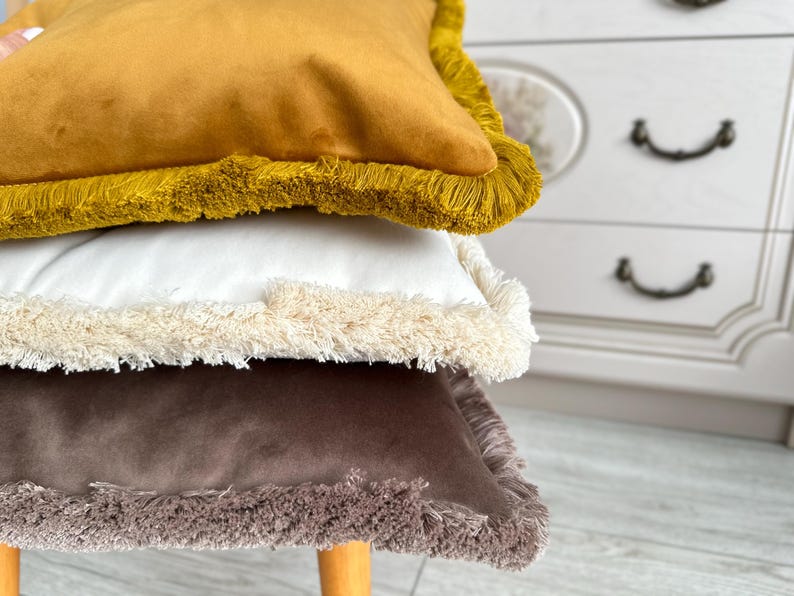 Antique Gold Velvet Pillow Cover: Cotton Fringe Throw Pillow - Etsy