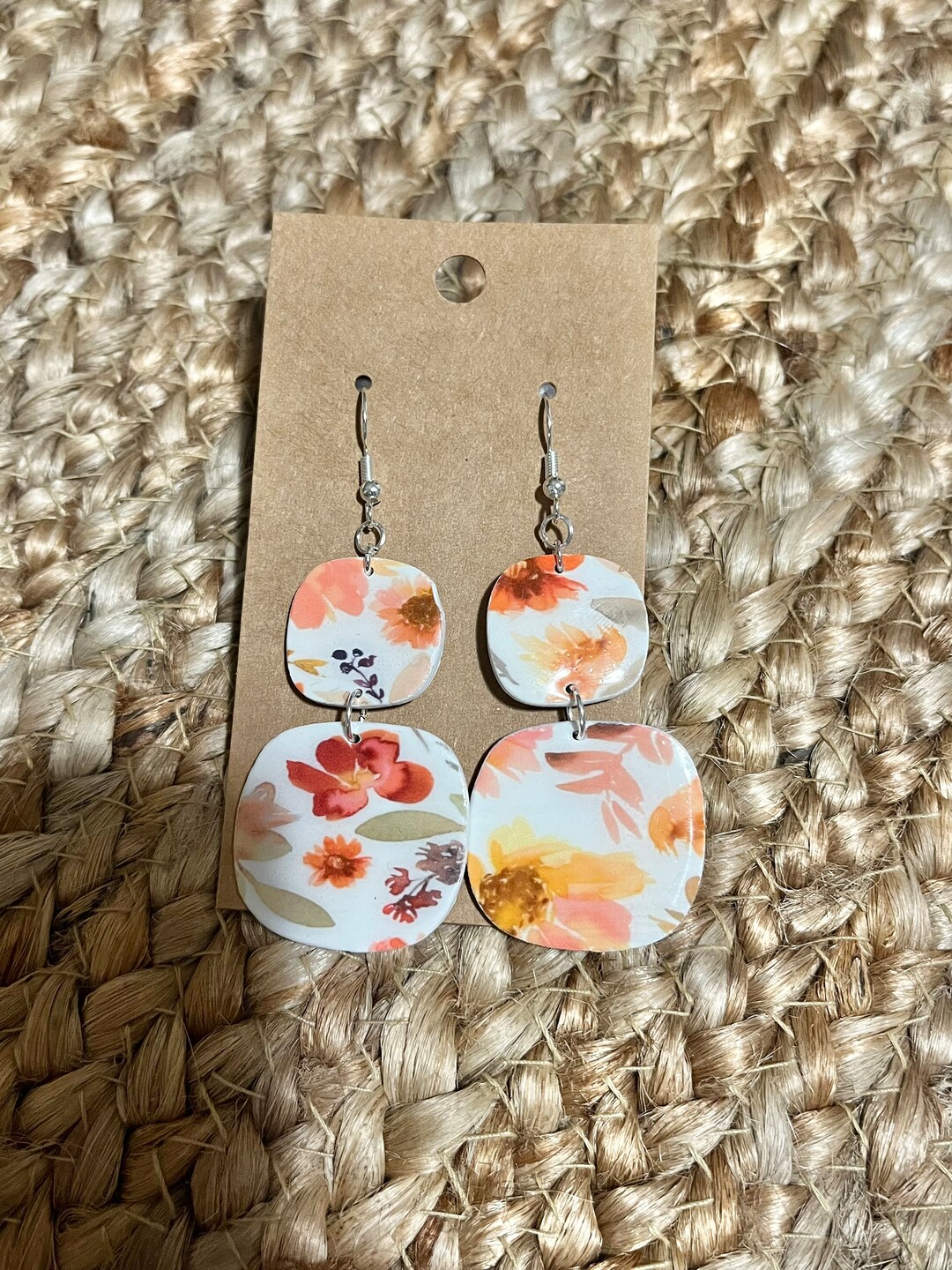 Peach Colored Floral Clay Earrings - Etsy