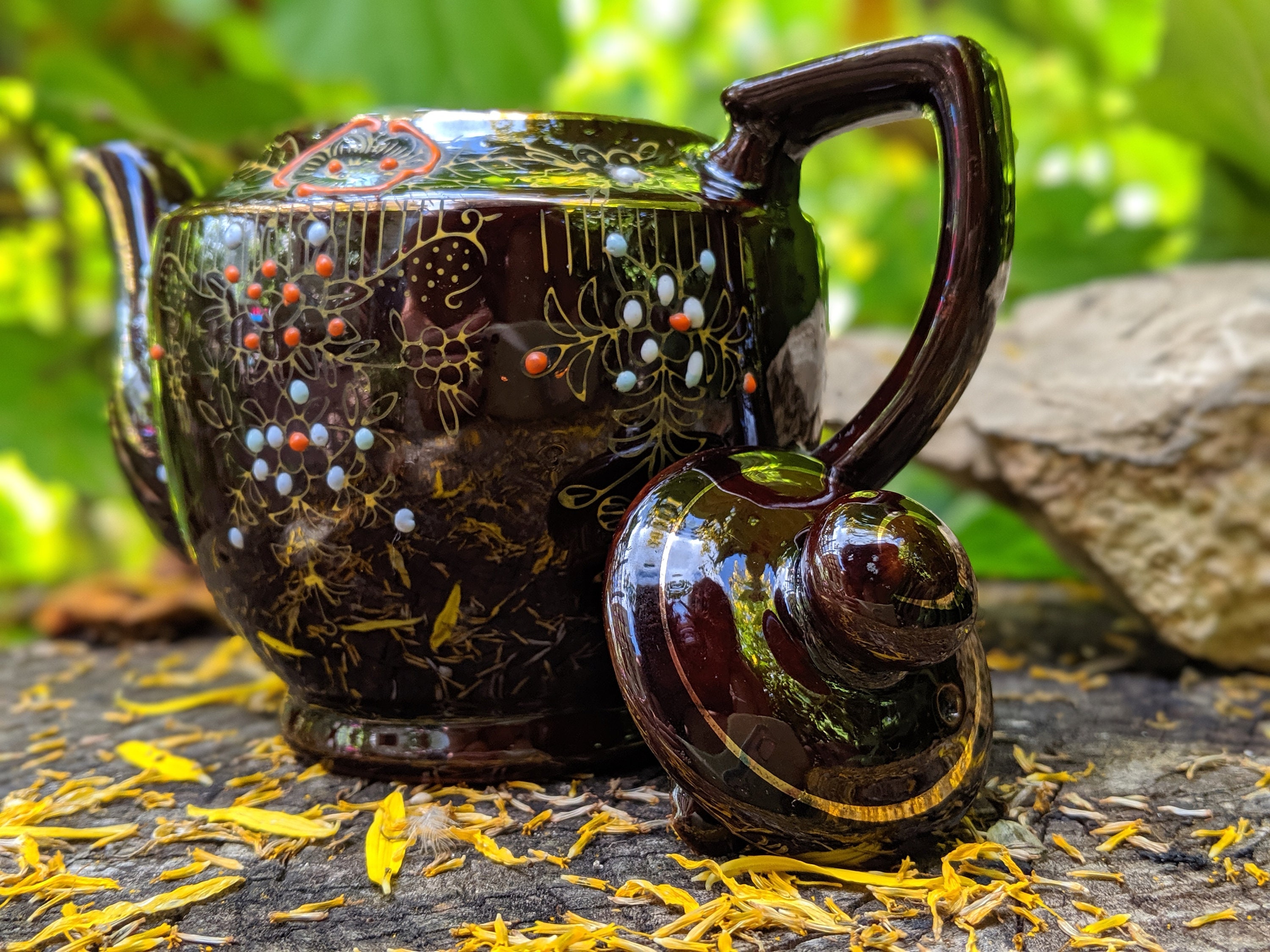Hand Painted Small Brown Tea Pot With Gold Trim/ceramic/retro/vintage ...
