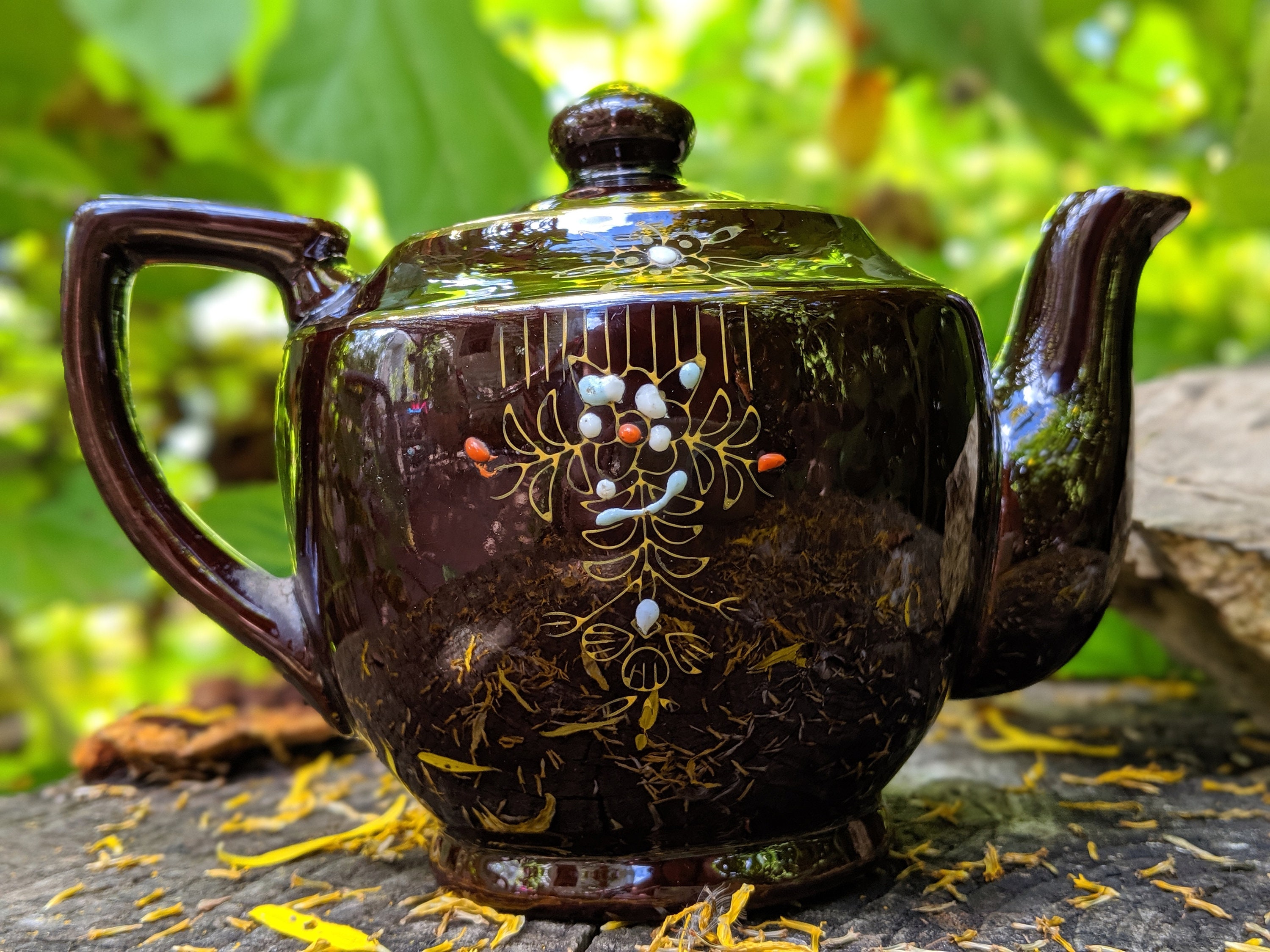Hand Painted Small Brown Tea Pot With Gold Trim/ceramic/retro/vintage ...