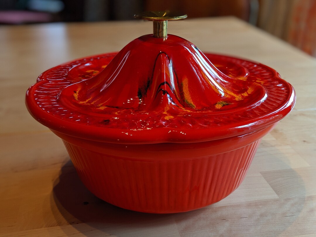Vintage California Pottery Casserole Dish, Psychedelic Drip Glaze Lid ...