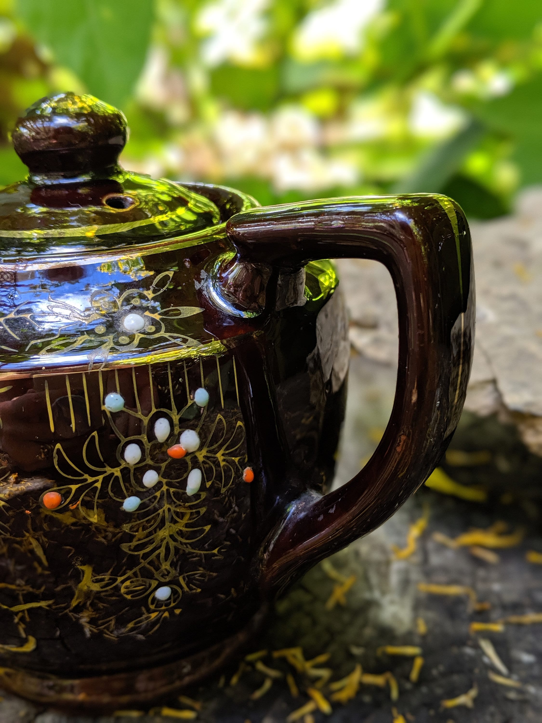 Hand Painted Small Brown Tea Pot With Gold Trim/ceramic/retro/vintage ...
