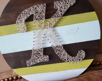 Monograms String Art Stripes Monogram Sign Colorful Art Personalized Wooden Sign Nursery Room ...