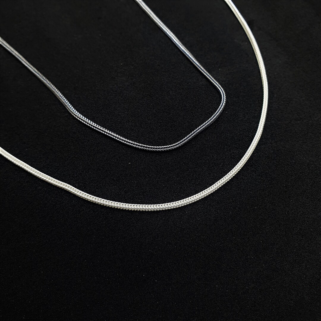 Sterling Silver Foxtail Chain Necklace, Silver Oxidized Chain for Men ...