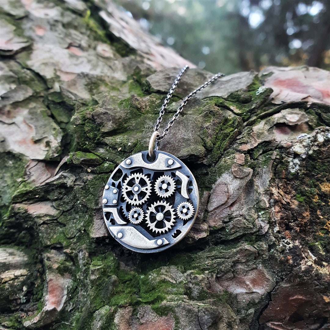 Sterling Silver Men's Chram Pendant,round Clock Mechanism Men Silver ...