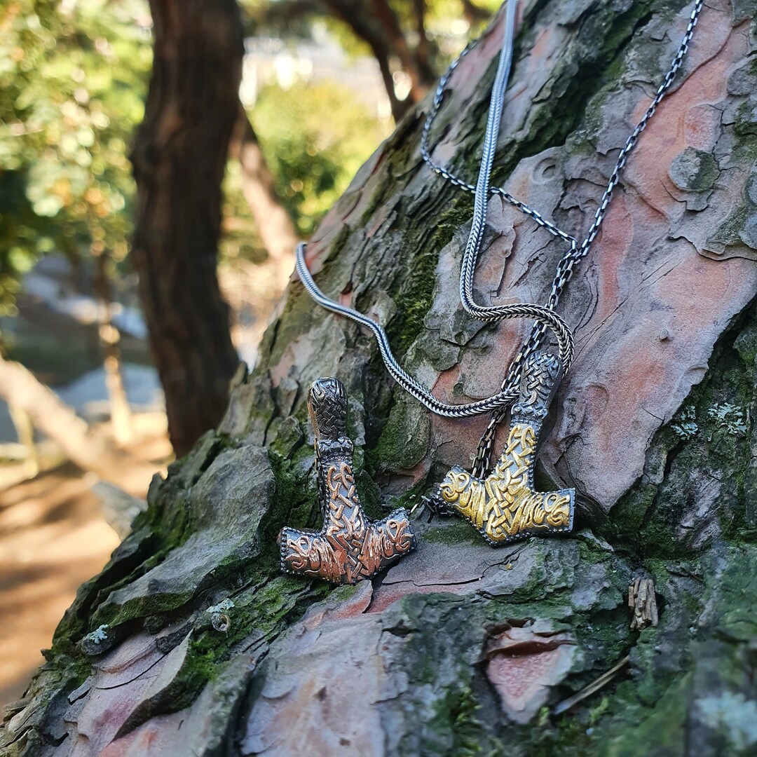 Sterling Silver Viking Mjolnir Men Necklace,gold Thor's Hammer Pendant ...