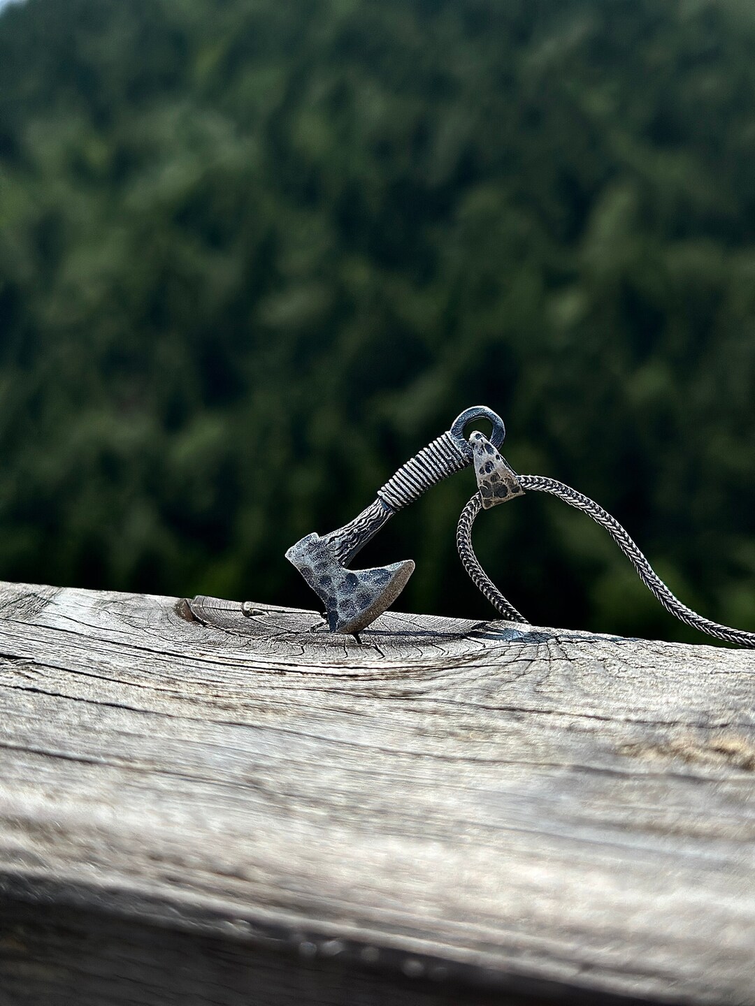 Mens Silver Axe Pendant With Fox Tail Chain, Silver Battle Axe Necklace ...
